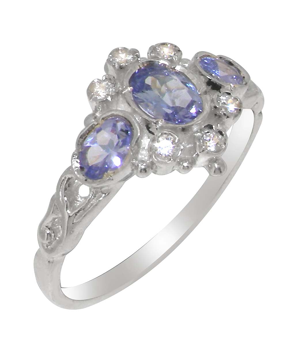 LBG English Made 9k White Gold Real Genuine Tanzanite & Diamond Womens ...