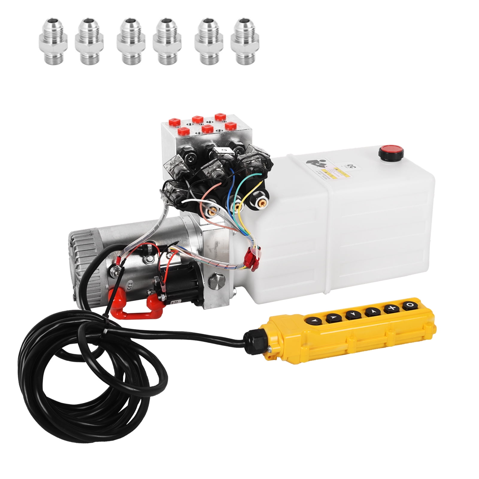 Dawot 12V DC Hydraulic Power Unit 6 Way 6 Quart Hydraulic Pump Double ...