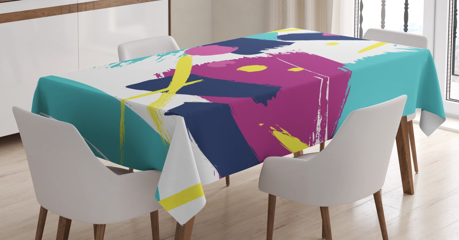Abstract Tablecloth, Brush Strokes Pattern with Stripes and Dots Hand ...