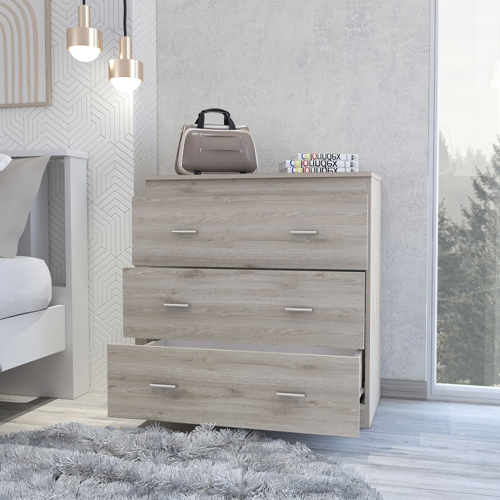 Modern 3 Drawer Dresser, Double Chest of Drawers with Storage, Clothing ...