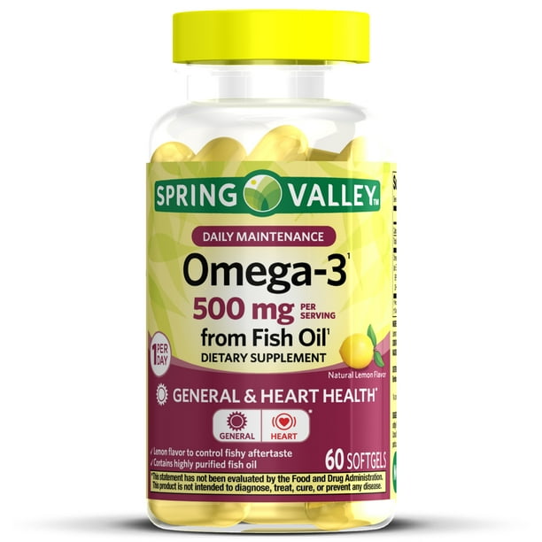 Spring Valley Omega-3 Fish Oil† Softgels, 500 mg, 60 Count - Walmart ...