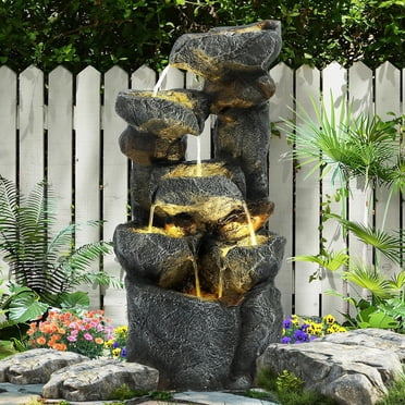 Outdoor Modern Waterfall Fountain Water Fall Fountains with LED Lights ...