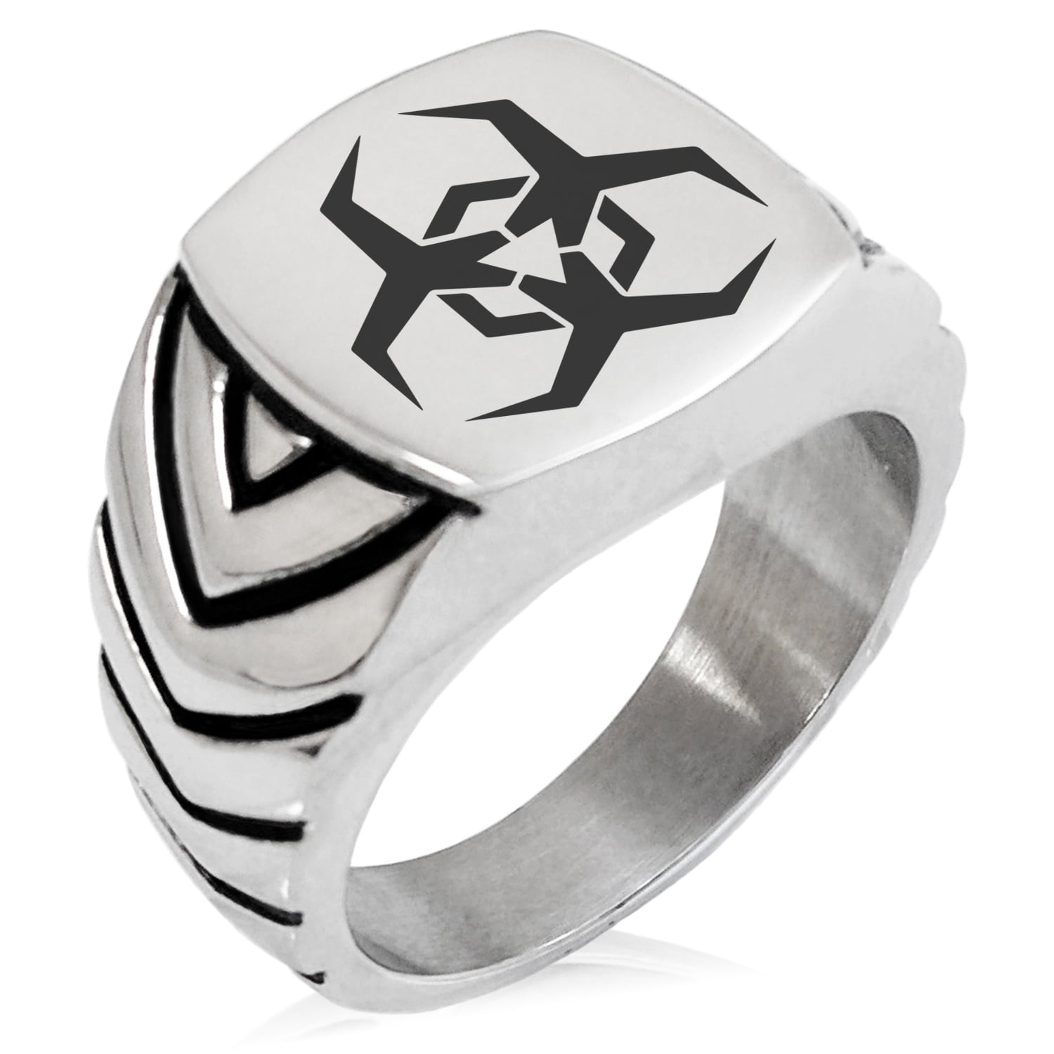 Stainless Steel Biohazard Malware Chevron Pattern Biker Style Polished ...