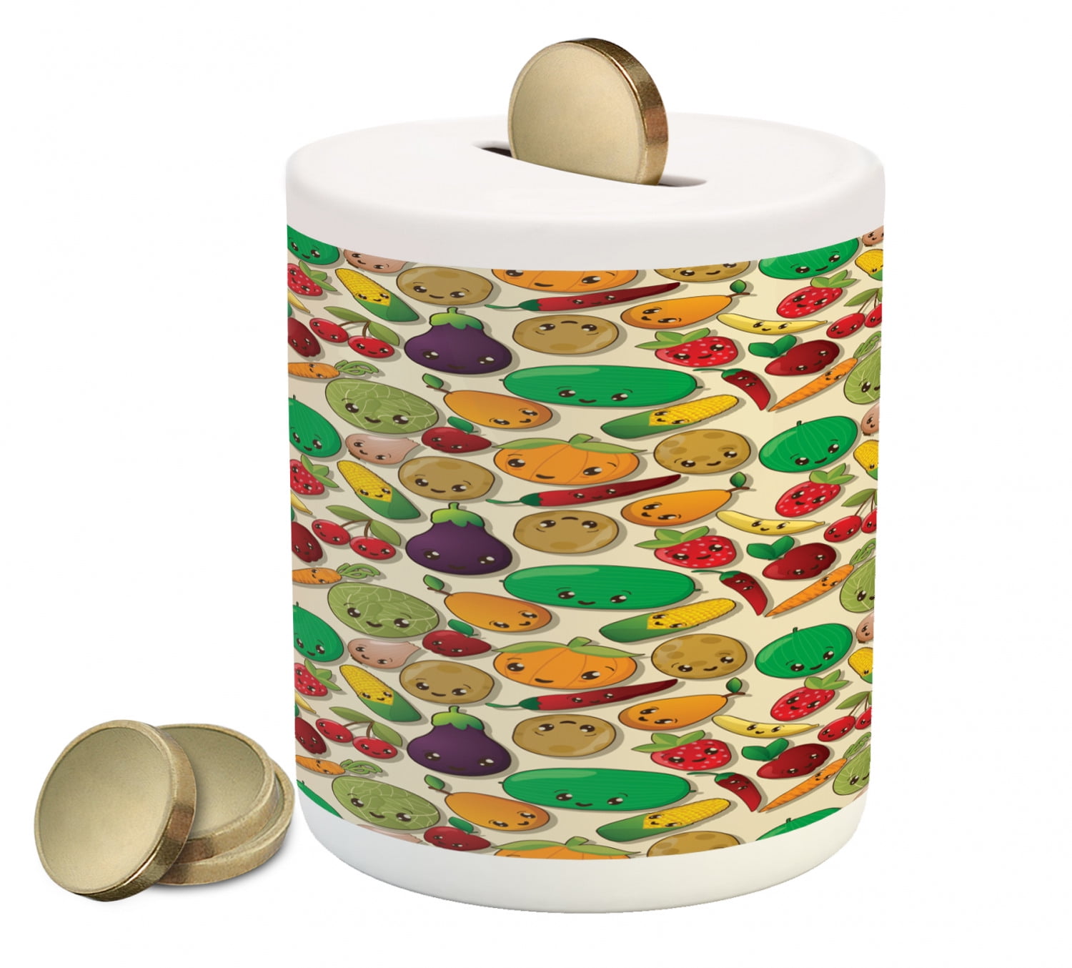 Anime Piggy Bank, Various Vegetables and Fruits with Kawaii Faces ...