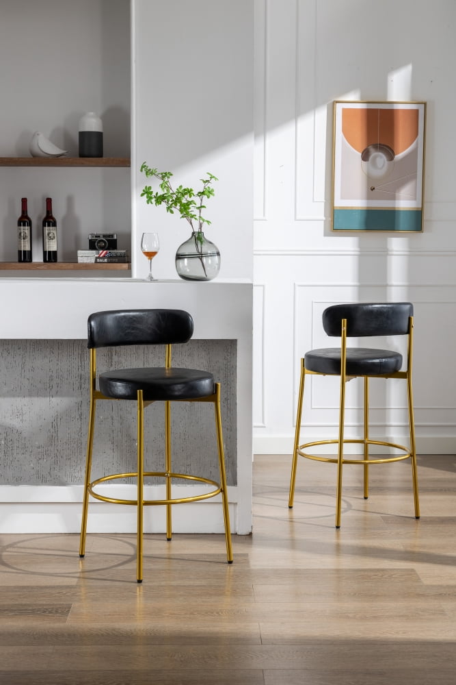 Bar Stools, Set of 2 PU Upholstered Breakfast Stools, Barstools with ...