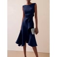 2026 New Women's Rust Red Boat Neck Sleeveless Twist Waist Mermaid Midi ...