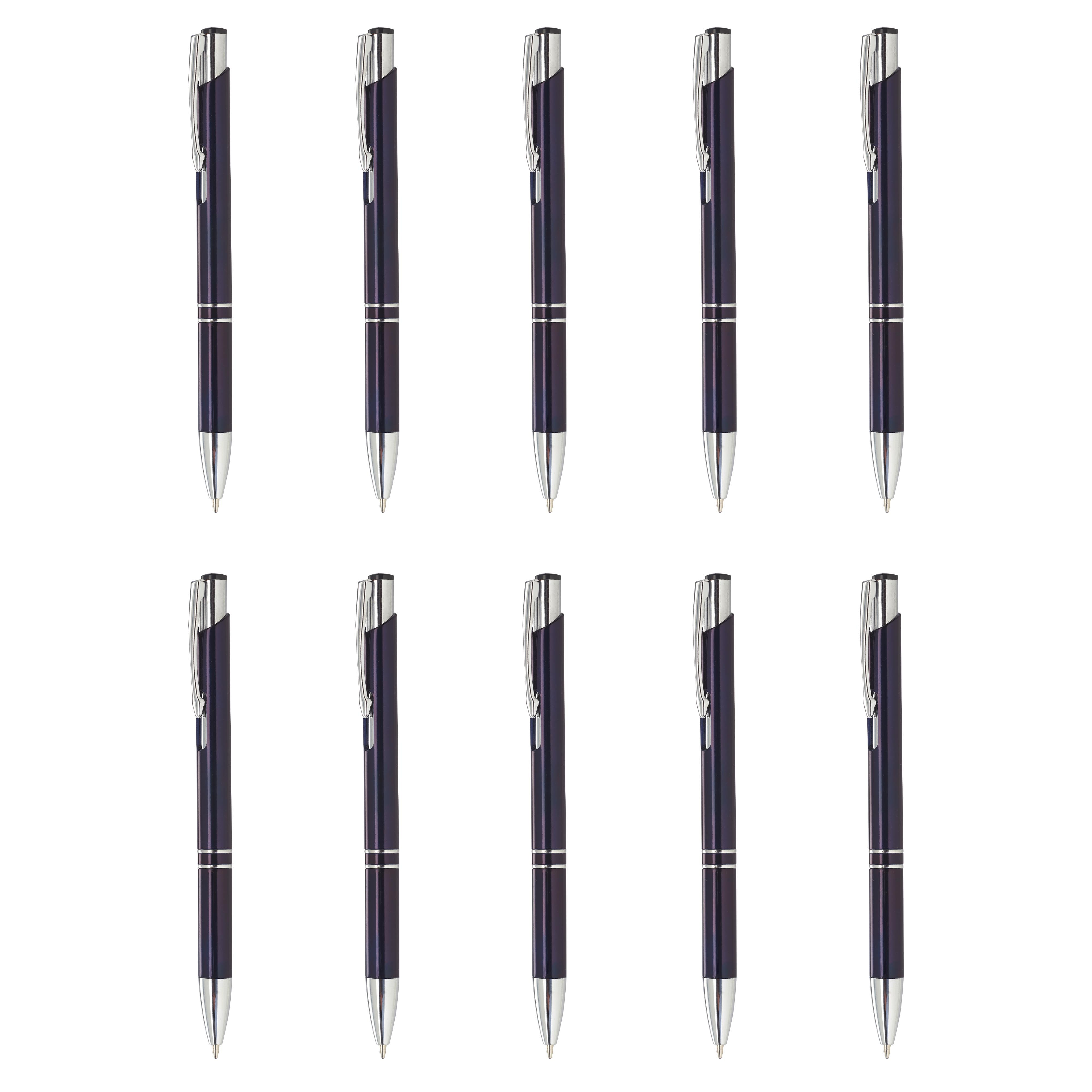10 Retractable Plastic Ballpoint Pens Pack - Slim barrel, click action ...