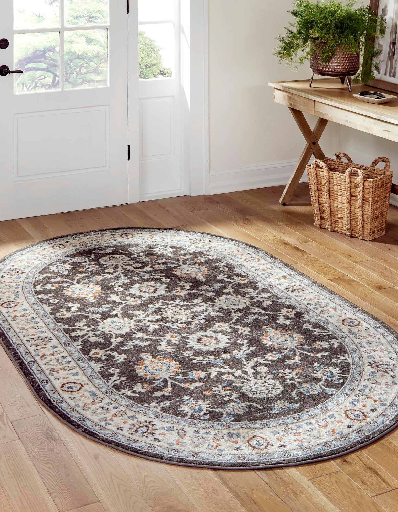 Rugs.com Charlotte Collection Rug – 5' x 8' Oval Gray Low-Pile Rug ...