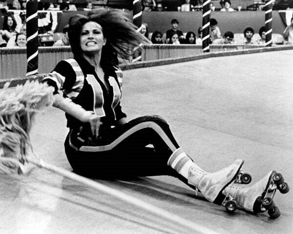 Raquel Welch takes a tumble during roller derby Kansas City Bomber 8x10 ...