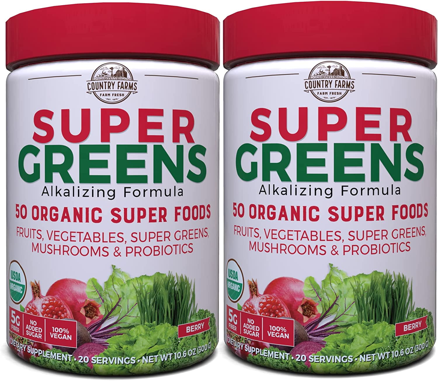 COUNTRY FARMS Super Greens Berry Flavor, 50 Organic Foods, USDA Drink ...