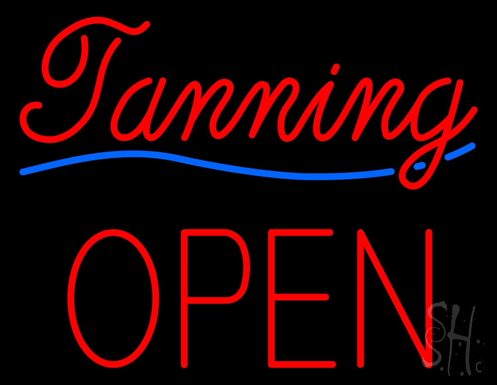 Cursive Red Tanning Block Open LED Neon Sign 15 x 19 - inches, Black ...