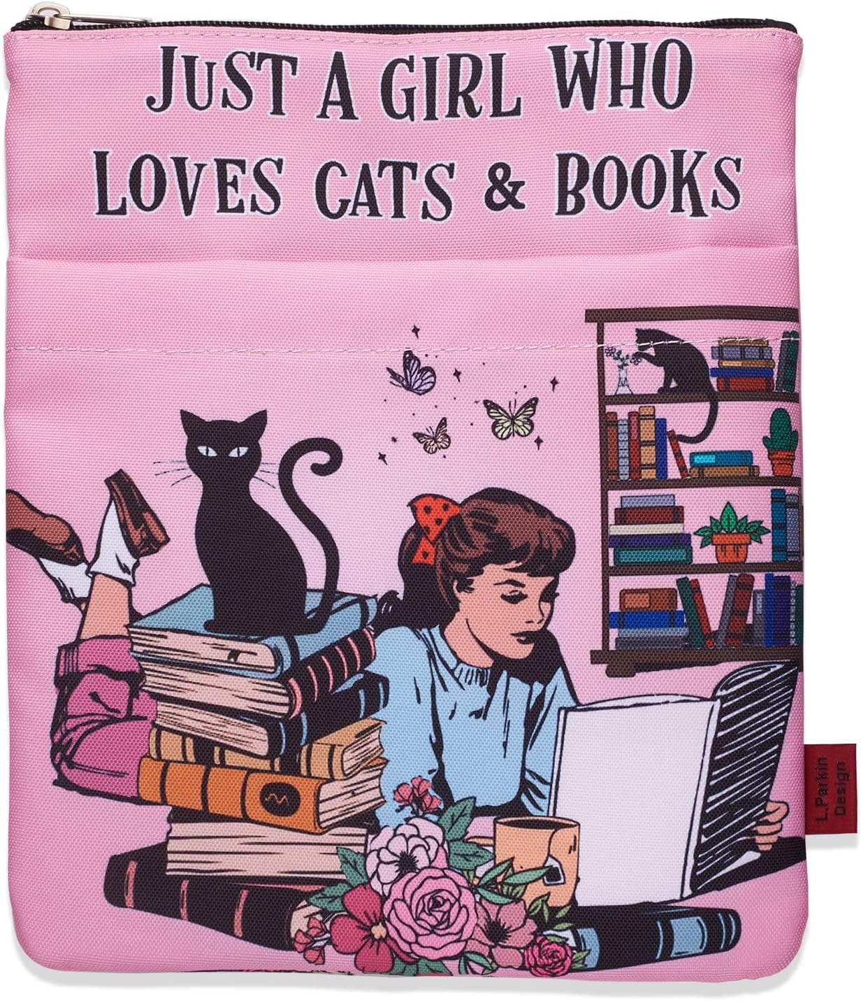 Lparkin New Girl Loves Cats Books Sleeves Pink Cartoon Large Polyester ...