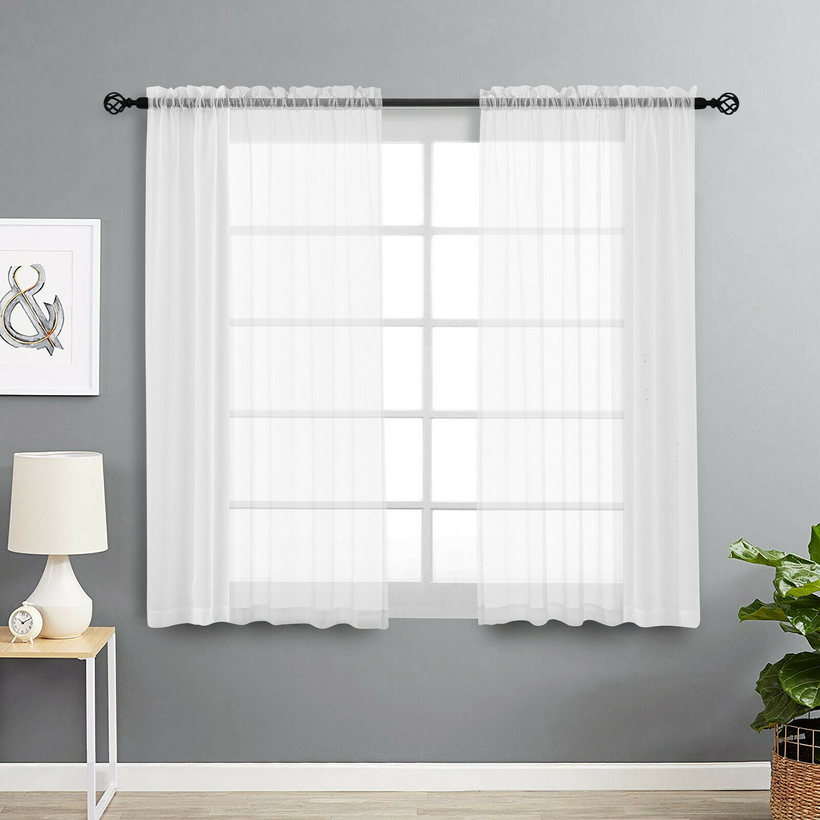 2 Pack Basic Home Rod Pocket Sheer Voile Window Curtains - Assorted ...
