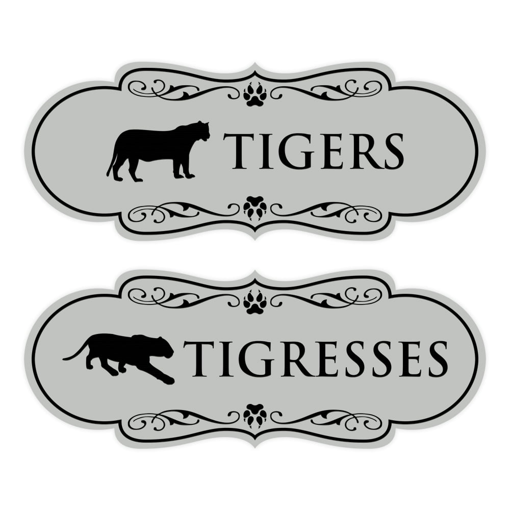 Designer Tigers and Tigresses, Novelty Restroom Signs, Set of 2 (Navy ...