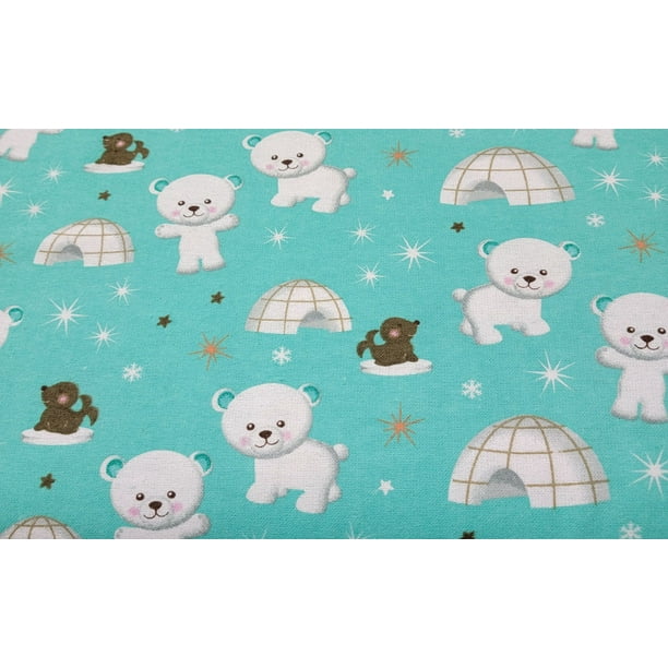 Igloo Polar Bear Mint Flannel Fabric - Walmart.com