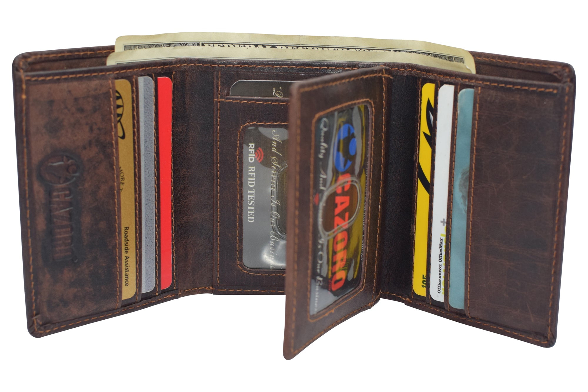 Vintage Buffalo Leather Men's RFID Trifold Wallet With Double ID ...