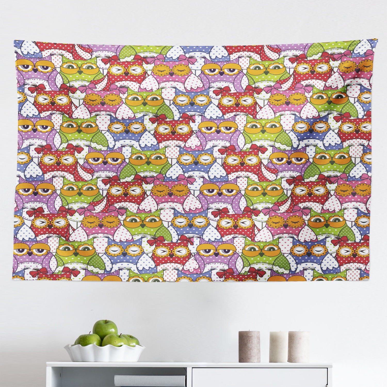 Owl Tapestry, Owl Family Perched a Tree Love Grace Nocturnal Eyed Night ...