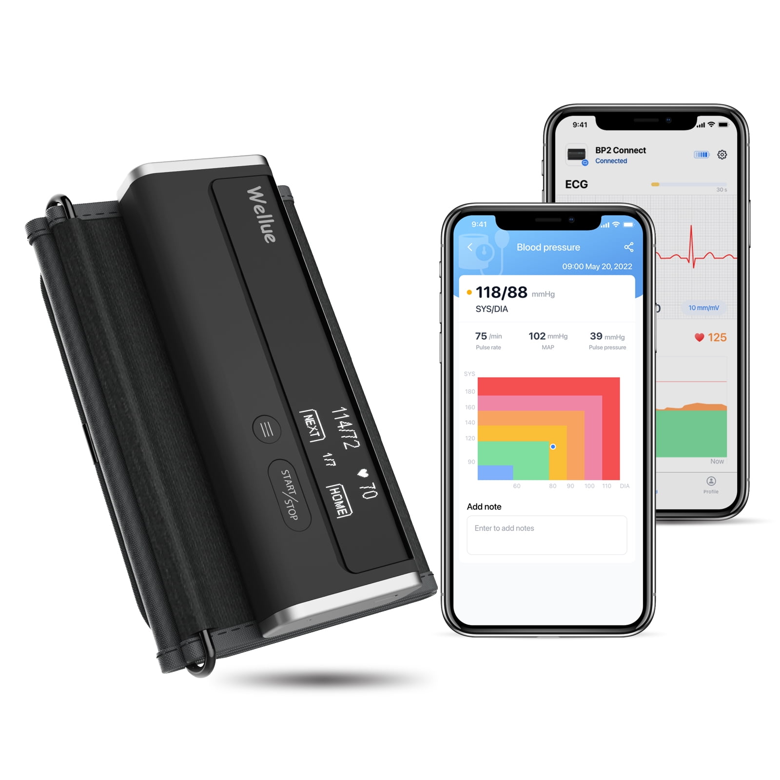 Wellue BP2 WiFi Blood Pressure Monitor + EKG Monitor Device with Large ...