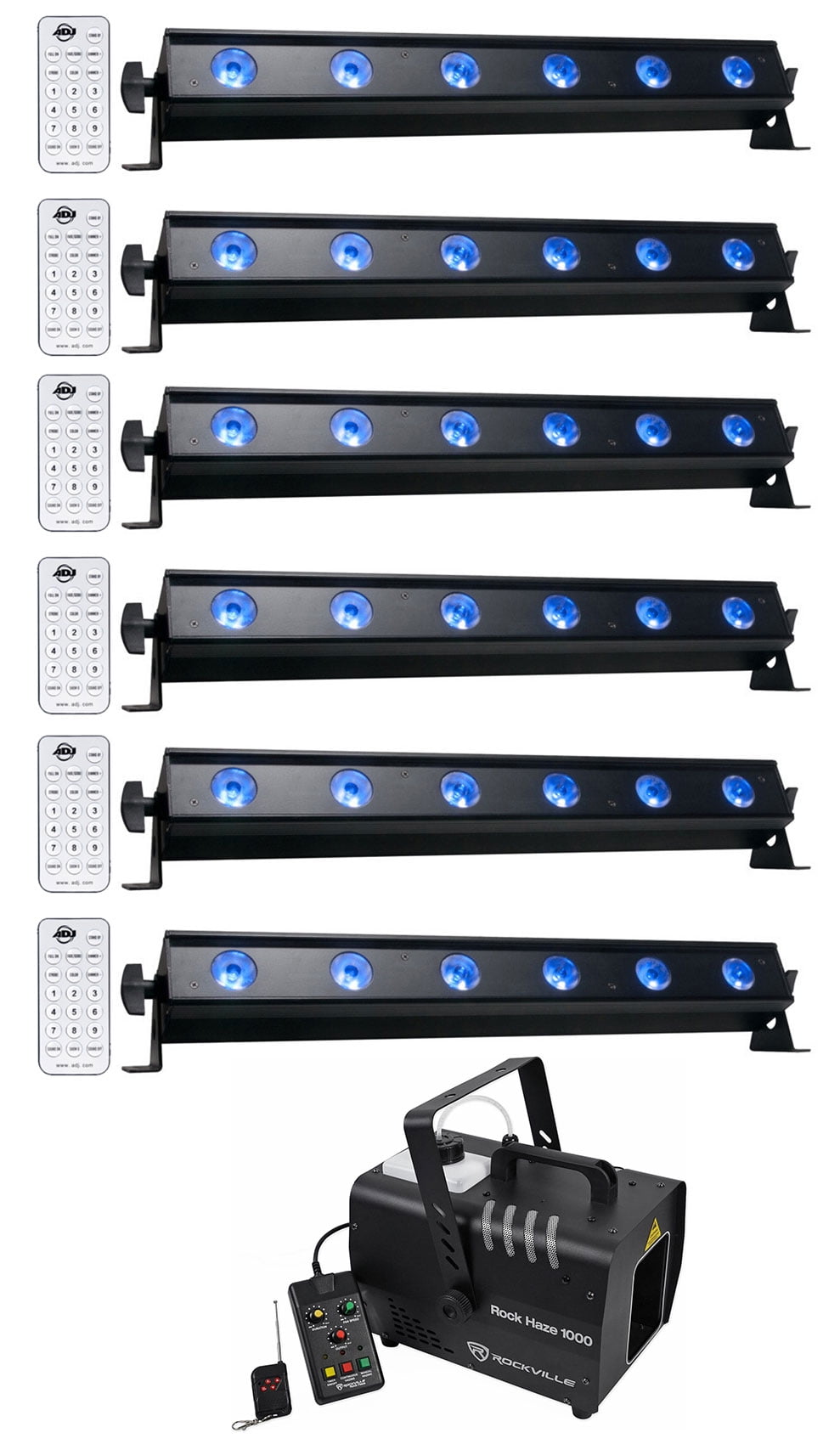 (6) American DJ ADJ UB 6H 22.5" RGBAW+UV LED DMX Wash Light Bars+Haze ...