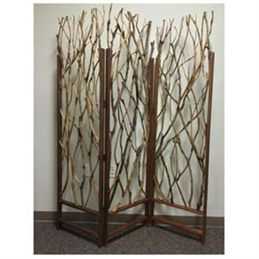 DecMode 40" x 80" Light Brown Teak Wood Tree Handmade Single Panel Room ...