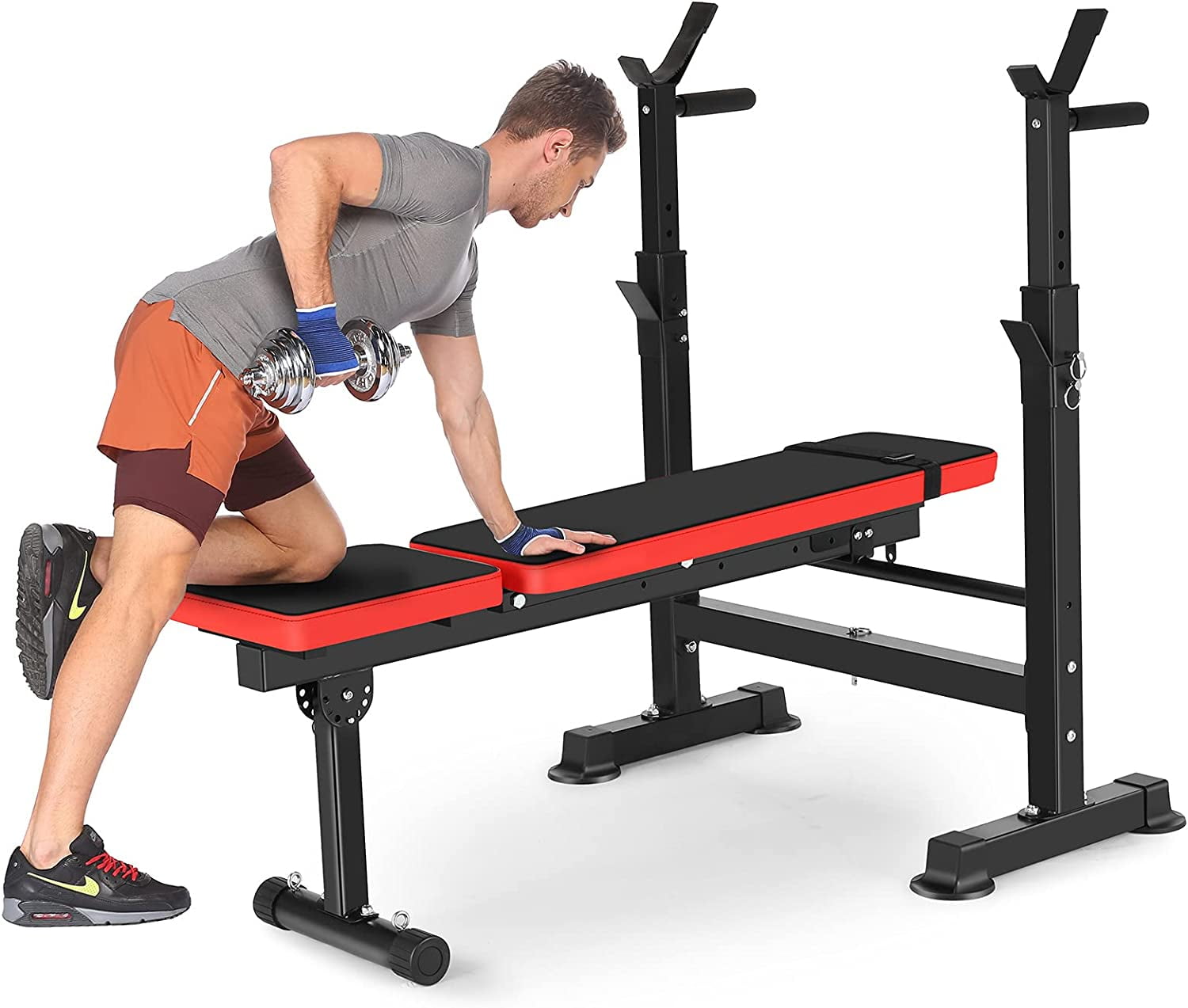 Mad Hornets Adjustable Weight Bench Folding Bench Press w/Barbell Rack ...