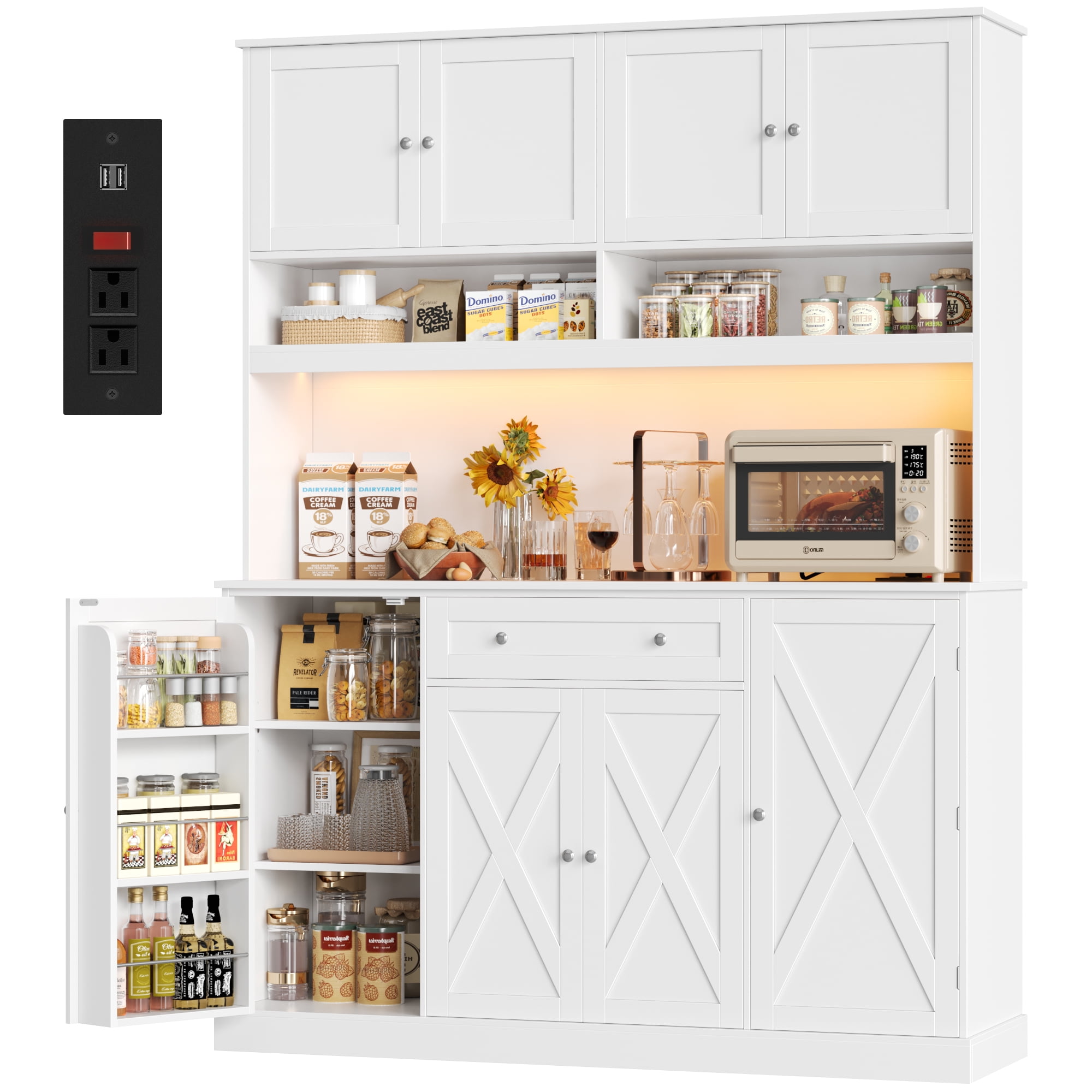 Click here for Homfa 72.8 Tall Kitchen Pantry Cabinet With Led Li... prices