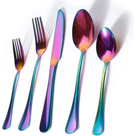 Rainbow Silverware Set, 20 Pieces Silverware Set for 4, Stainless Steel ...