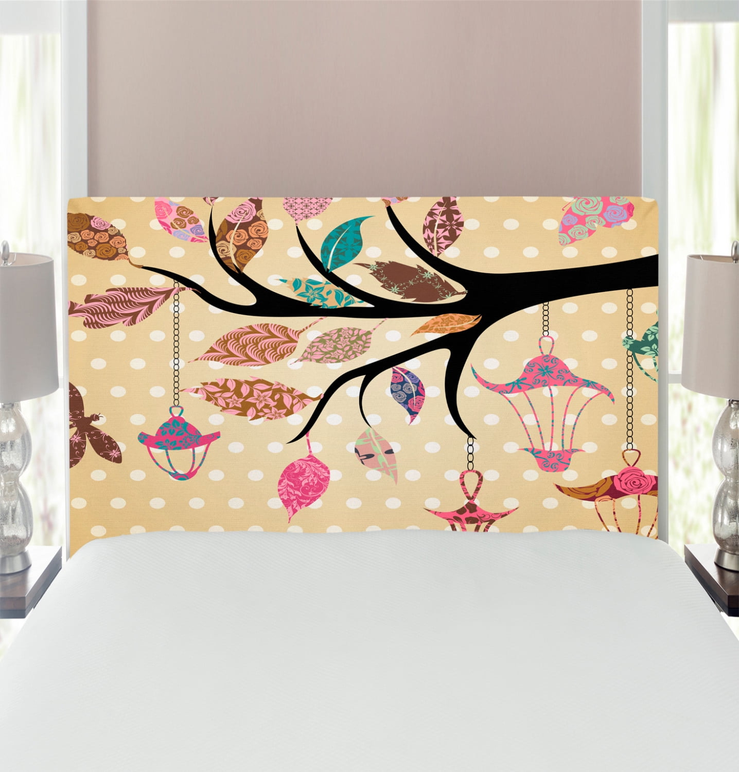 Dragonfly Headboard, Tree Branch with Original Lantern and Leaves on ...