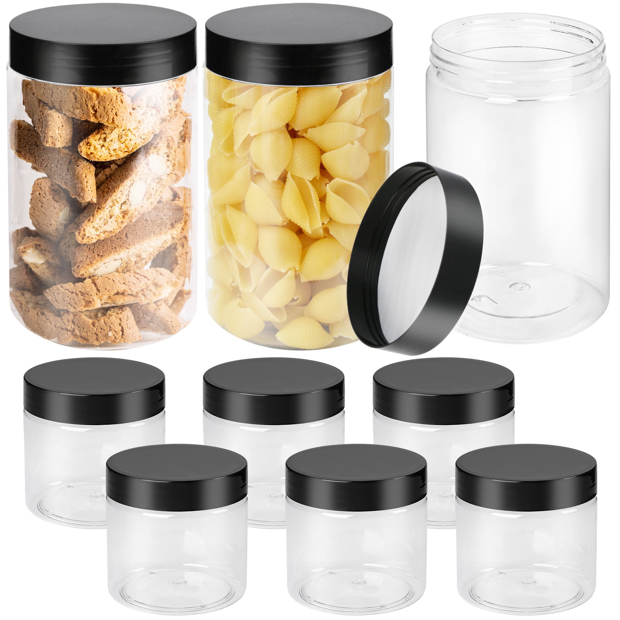 LotFancy 9 Pack Plastic Jars with Lids, 3Pcs 27 Oz and 6Pcs 7 Oz Clear ...