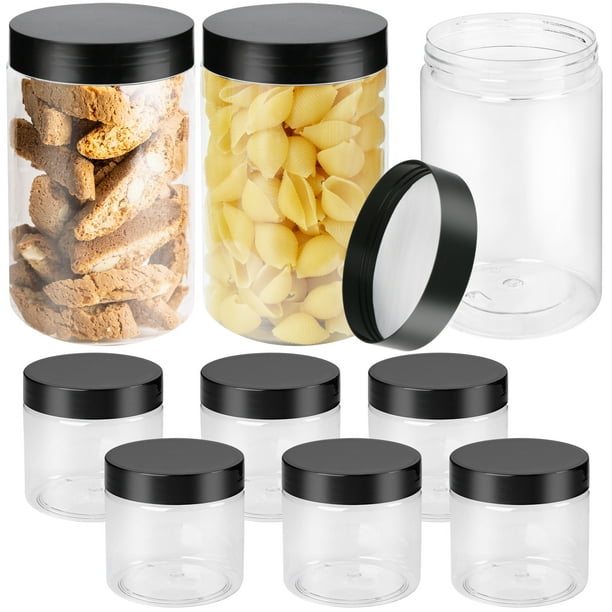 LotFancy 9 Pack Plastic Jars with Lids, 3Pcs 27 Oz and 6Pcs 7 Oz Clear ...