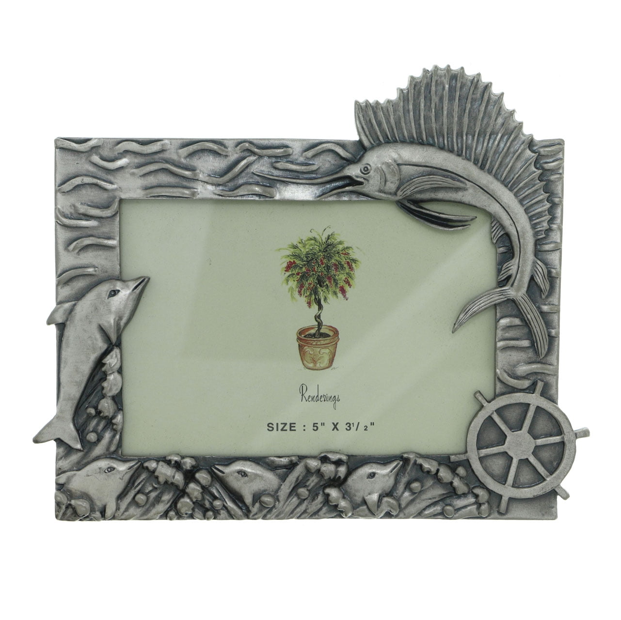 Beach & Fish Ocean Themed Pewter Picture-Frame with Dolphins - Walmart.com