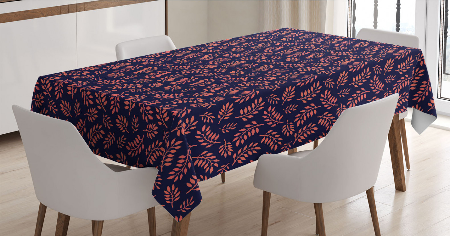 Coral Tablecloth, Continuous Pattern with Leafy Branches Abstract ...