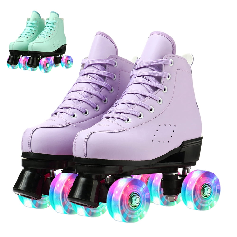 Classic Roller Skates for Adult Cozy Lace-up Quad Skates Retro Double ...