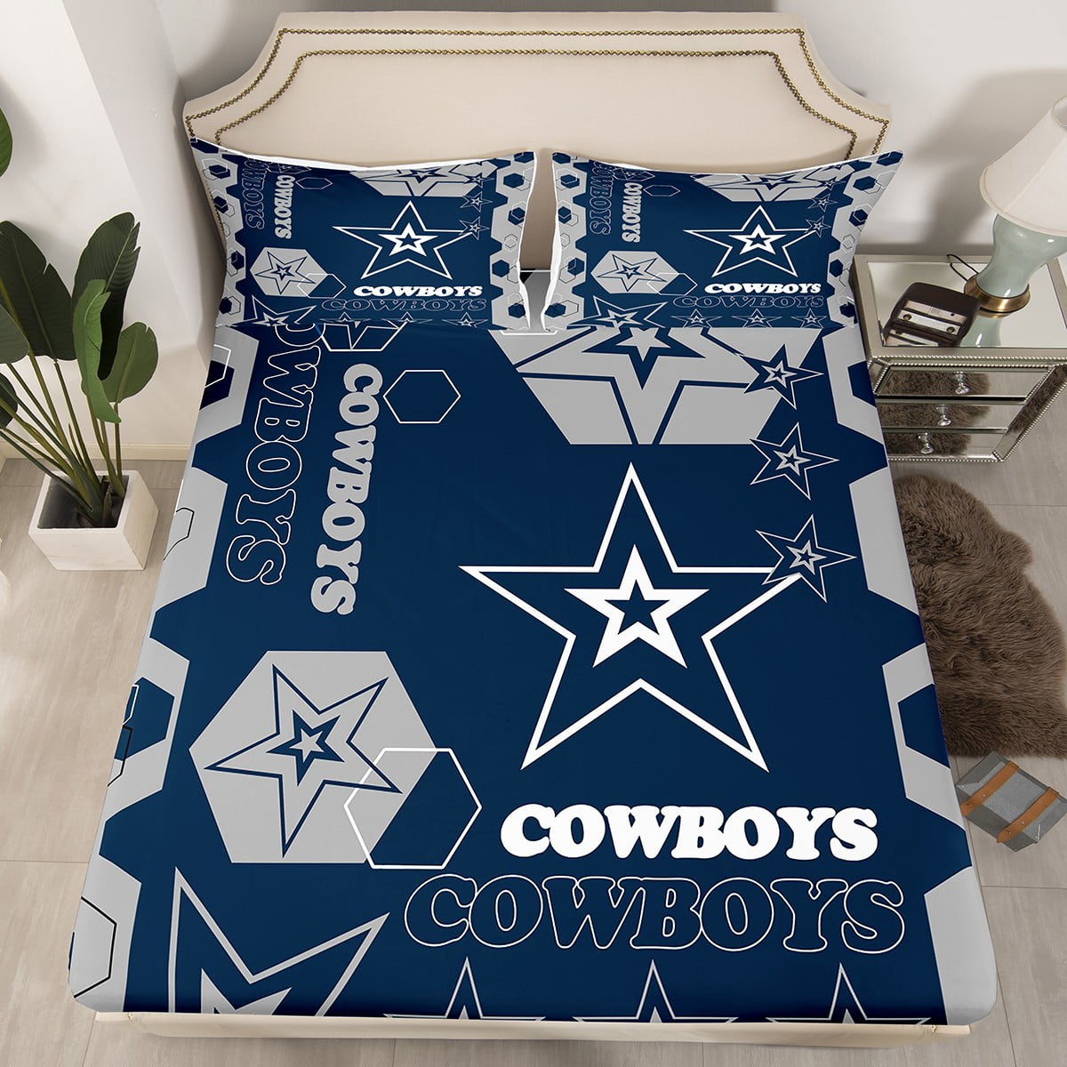 Erosebridal Blue Texas Stars Fitted Sheet Set Queen,Geometric Hexagon ...