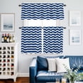 Abstract Waves Kitchen Curtains Set for Windows, Stripes Navy Blue ...