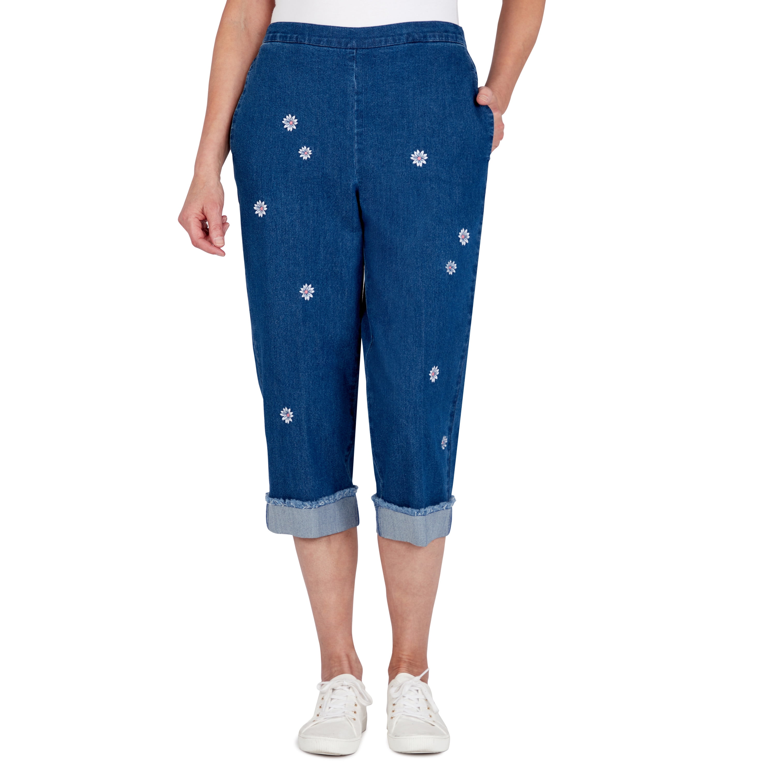 Alfred Dunner Womens Petite Embroidered Denim Capri - Walmart.com