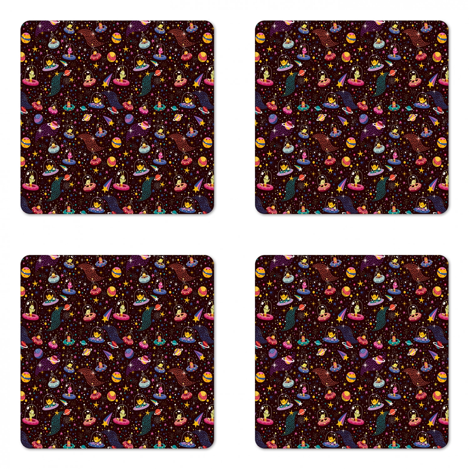 Space Coaster Set of 4, Cosmos Design with Shooting Stars and Colorful ...