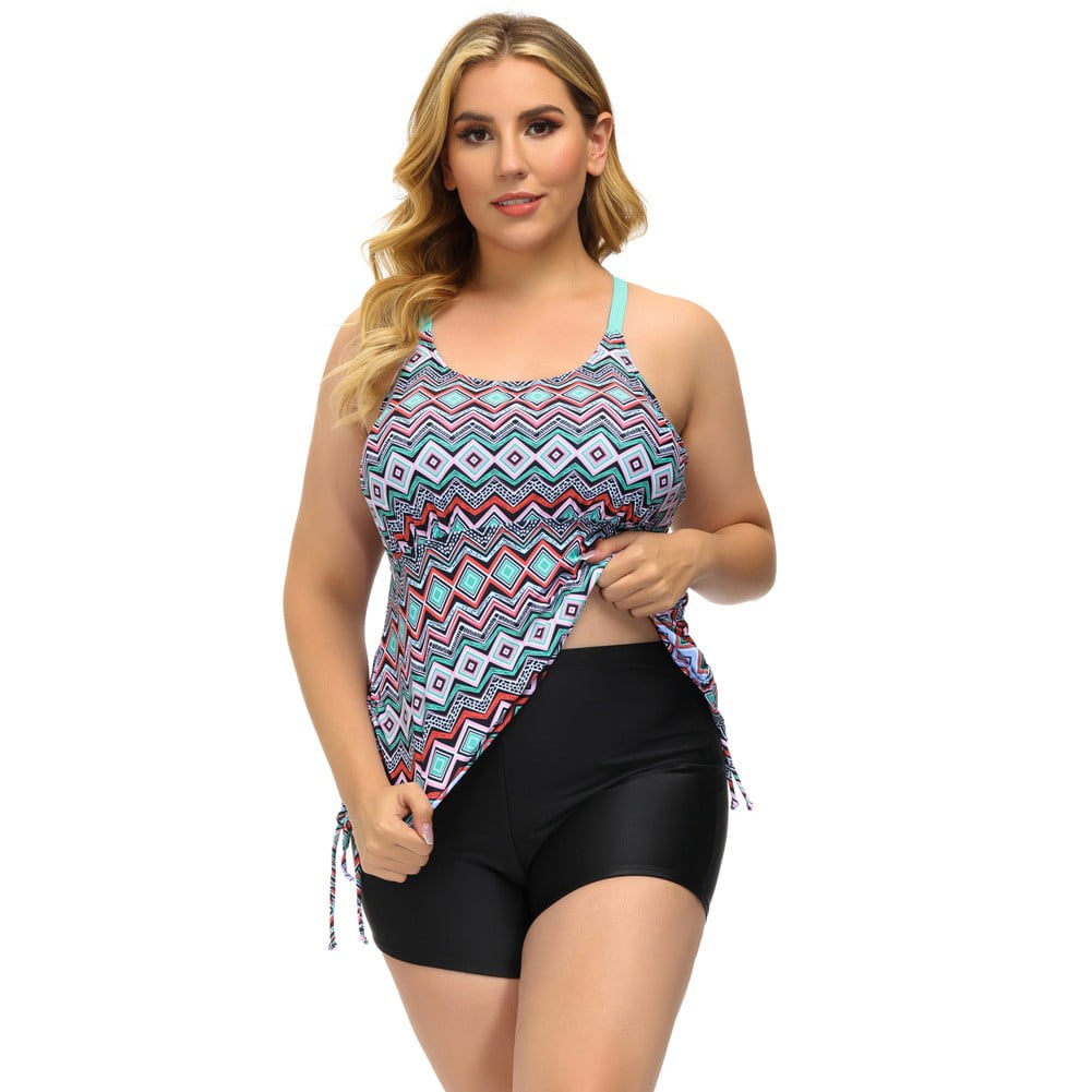 Hanna Nikole Womens Tankini Swimsuits Geometric Patterns Tummy Control