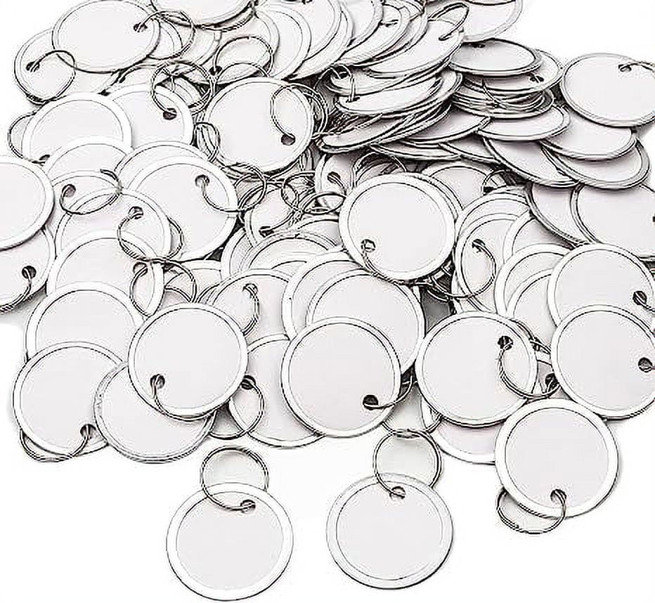 100pcs White Key Tags with Ring, 1.25inch Metal Rim Key Tags Round ...