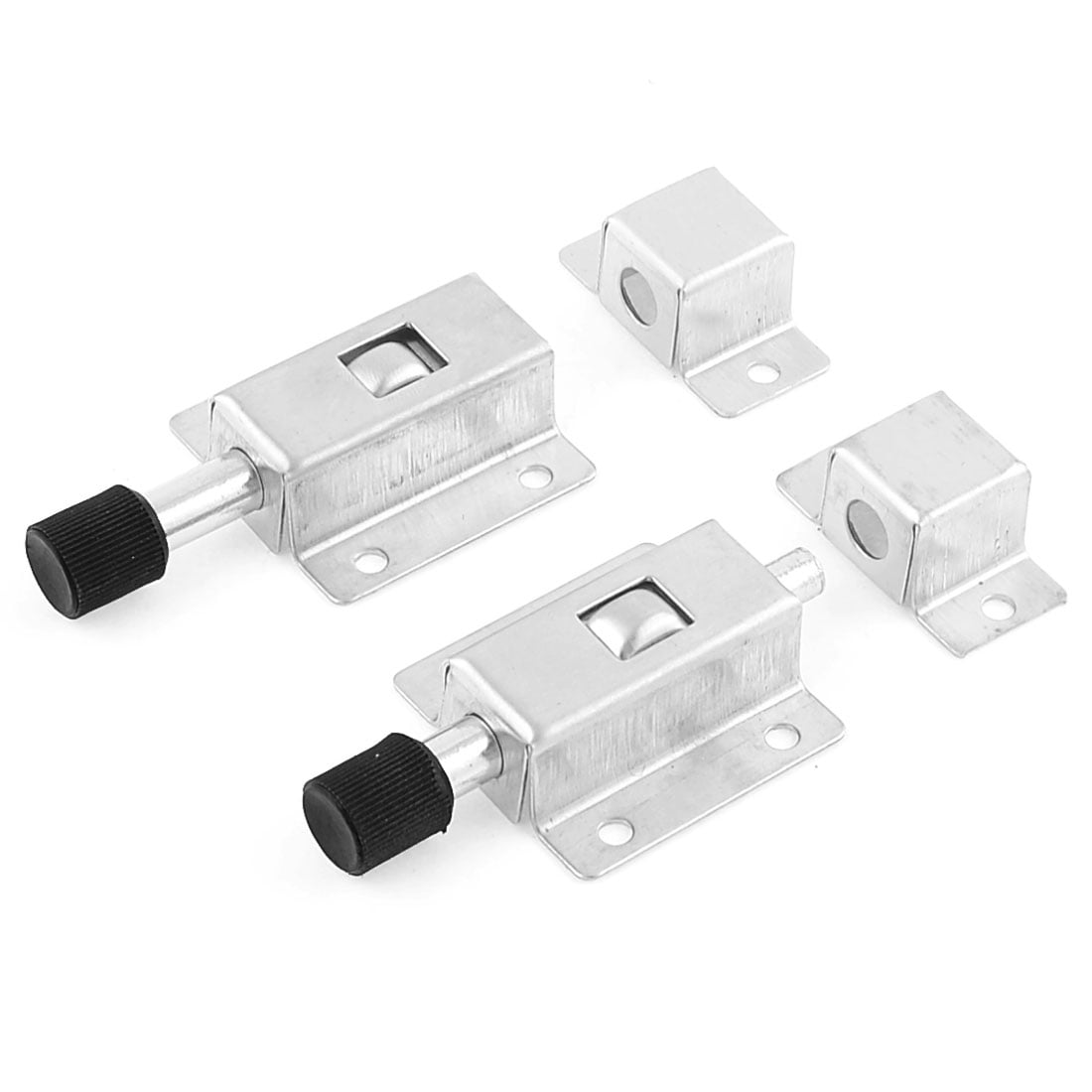 2 x Silver Tone Spring Loaded Push Button Door Bolts 3.5" Length ...