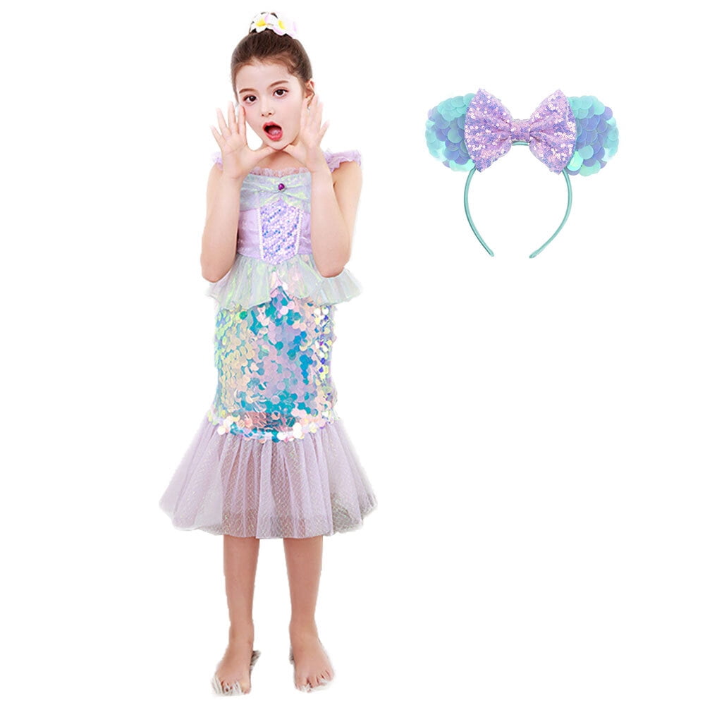 Girls Ariel Princess Costume Dress Mermaid Party Outfits Cosplay Dress ...
