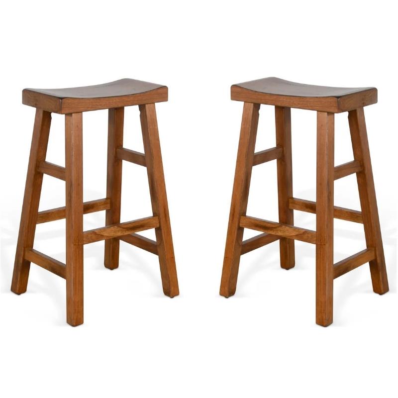 Home Square 30" Saddle Seat Mahogany Wood Stool in Rustic Oak - Set of ...