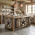 Country Star Cabinet Curtains 35" W x 35" L, Farmhouse Star Brown Beige ...