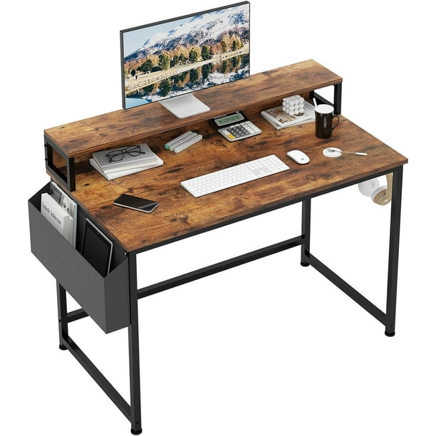 39" Computer Desk, Home Office Desks, Modern Writing Desk with Monitor ...