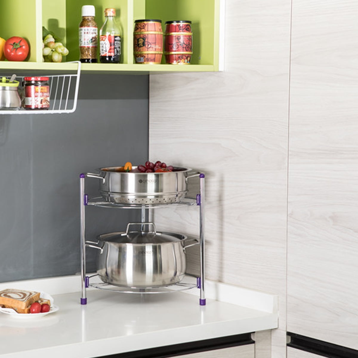 Carbon Steel Kitchen Dish Rack Organizer, 2/3/5 Tiers Storage Rack Pot ...