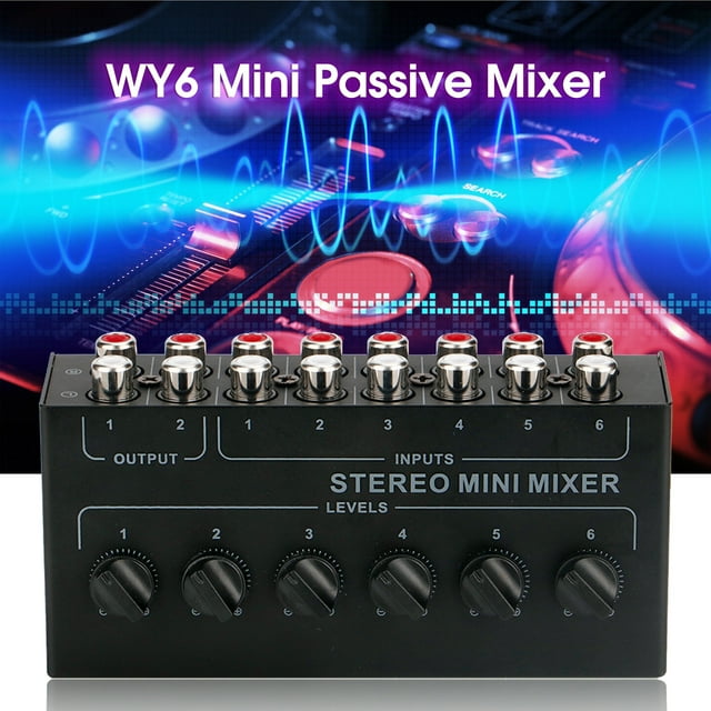 WY6 Mini Mixer Passive Low Noise 6 Input 2 Output 6 Channels HiFi Sound Audio Mixer for Studio ...