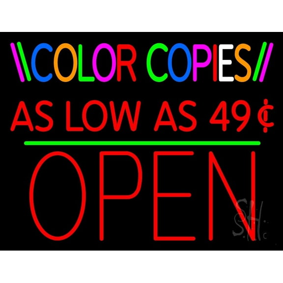 Open Color Copy 2 LED Neon Sign 13 x 32 - inches, Clear Edge Cut ...