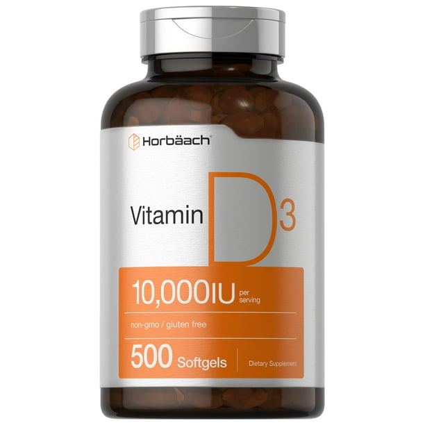 Suplemento Horbäach de vitamina D3, 10000 UI, 500 cápsulas blandas | Walmart en línea
