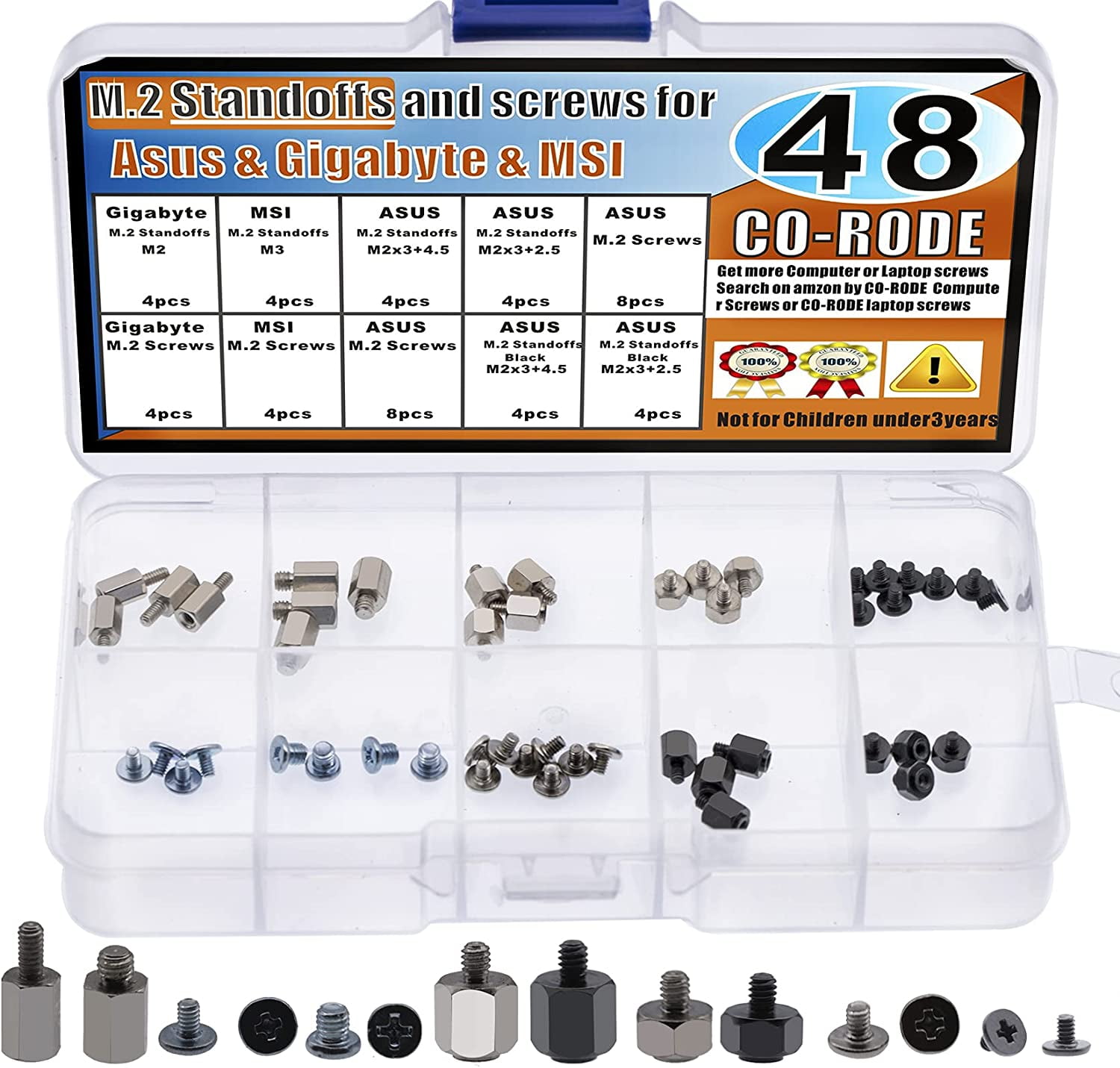 CO-RODE 48pcs M.2 SSD Standoffs and Screws for Asus, Gigabyte, MSI ...