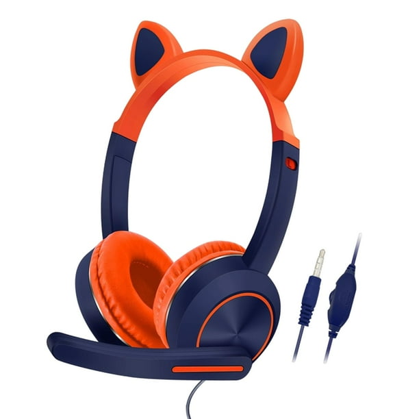 Compact Cat Ear Headset with Microphone for Kids Adults PC Orange and ...